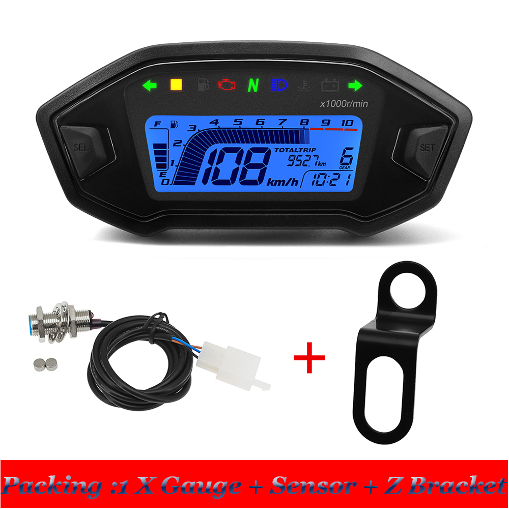 Motorcycle Digital Speedometer Universal LCD Motor Tachometer ...