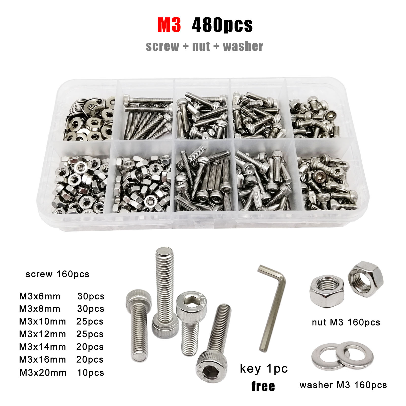 1 Box M1.6 M2 M2.5 M3 M4 M5 M6 M8 DIN912 304 A2 Stainless Steel Hex ...