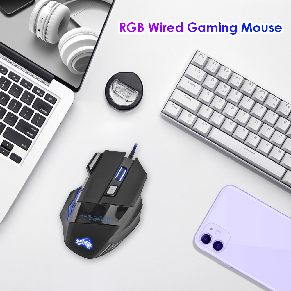 USB Wired Gaming Mouse 7 Button Backlit Ergonomic Mice 5500 DPI Backlight Adjustable Optical ...