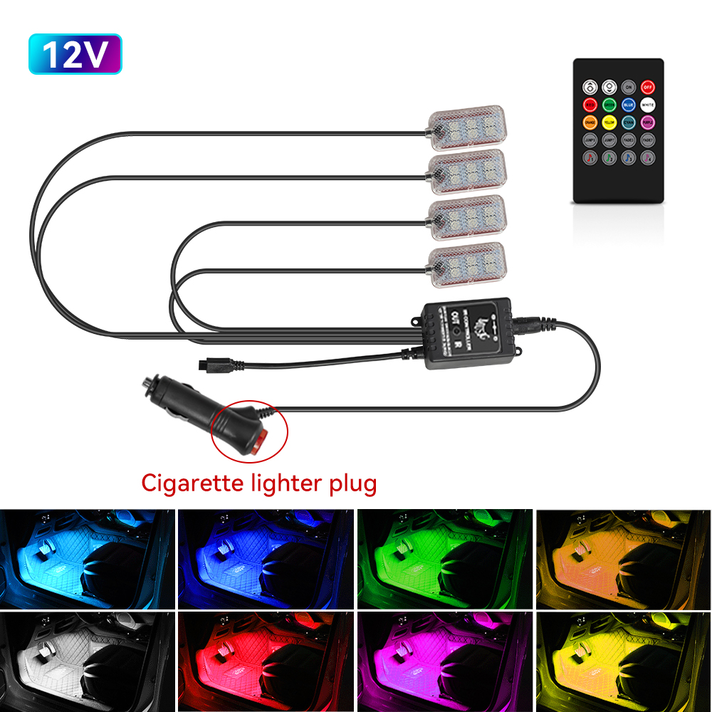 Car Led Interior Ambient Foot Strip Light Kit With USB Cigarette ...