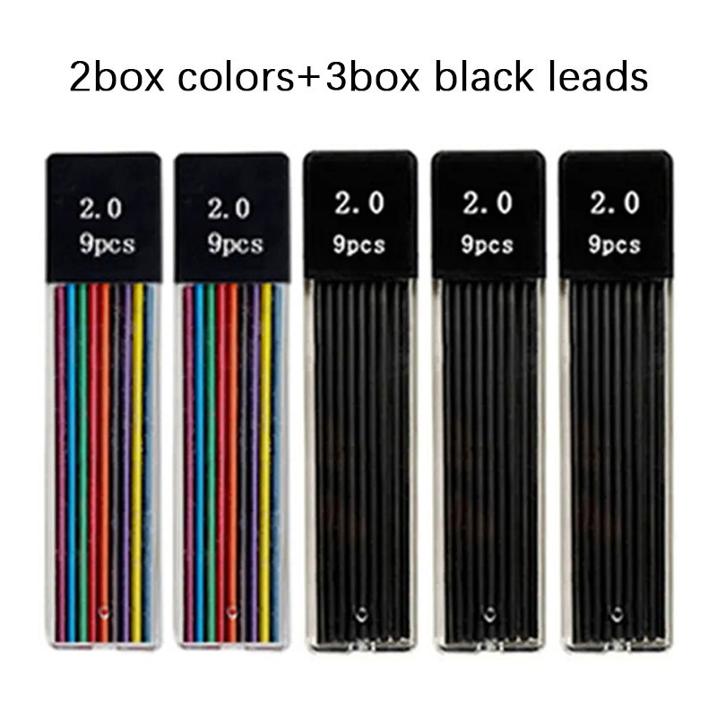 Mechanical Pencil Set 2.0mm with 2B Black/Colors Lead Refill for ...