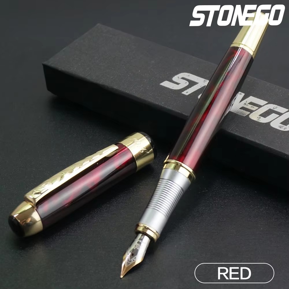 STONEGO 0.38mm Extra Fine Nib Fountain Pen, Black Metal Calligraphy ...
