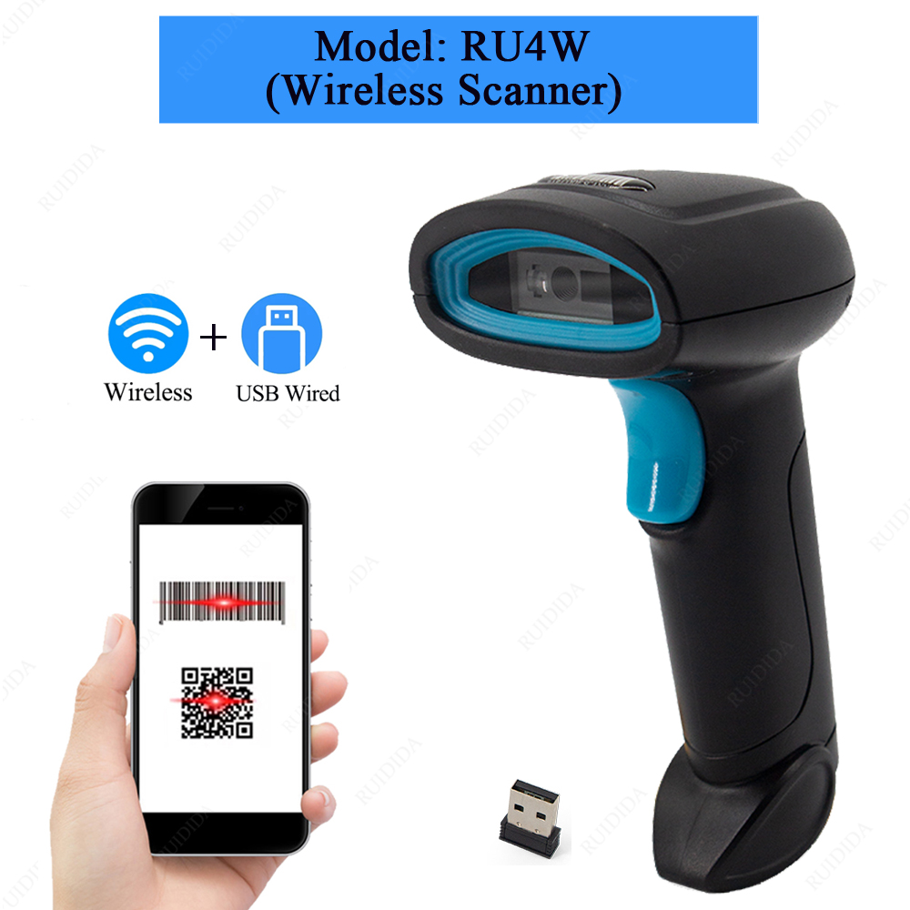 Wired Barcode 2D Scanner or Wireless Barcode Scanner or Bluetooth Code Reader 2D Handheld ...