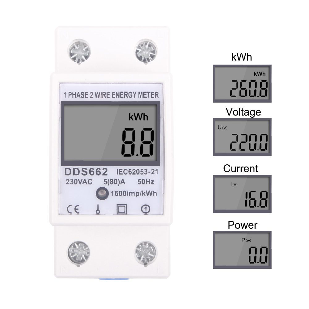 Single Phase LCD Digital Display Wattmeter Power Consumption Energy ...