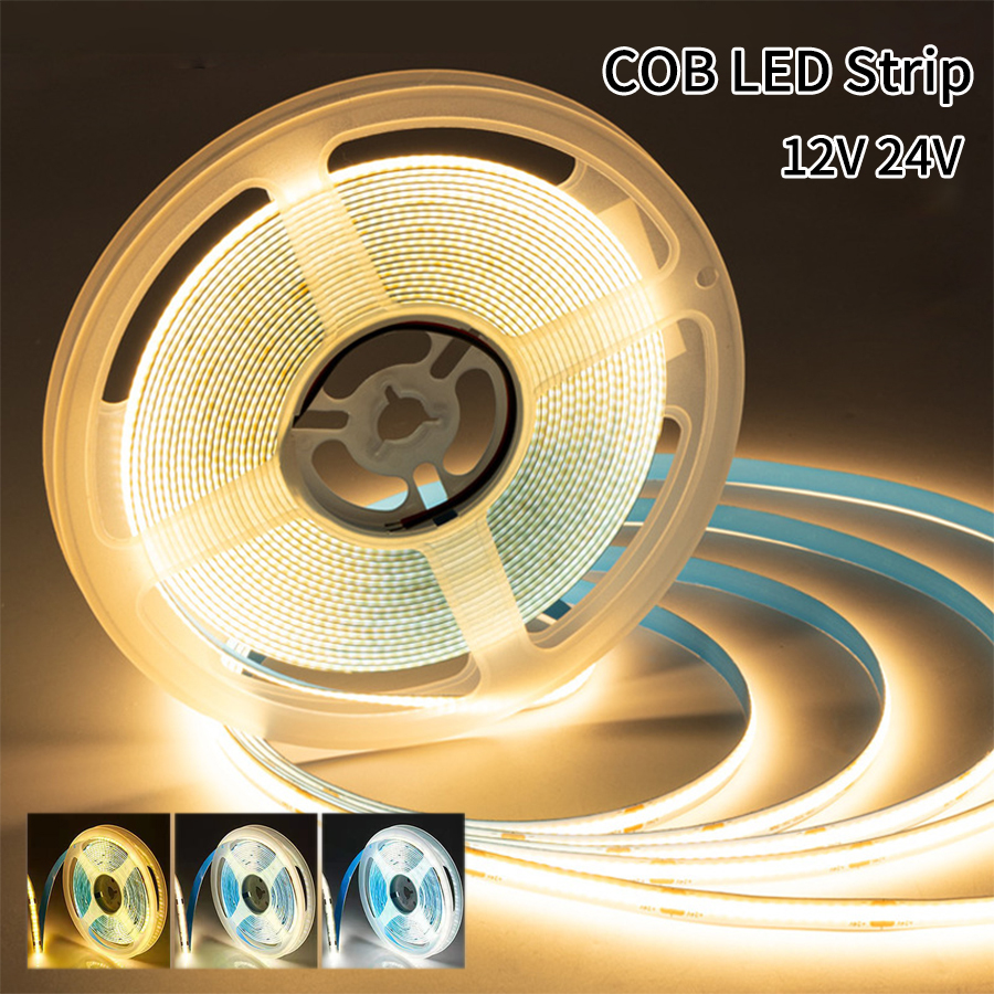 DC 12V 24V COB LED Strip Light 320 LEDs/m 1M 2M 3M 5M 10M High Density Flexible Tape Ribbon 3000 ...