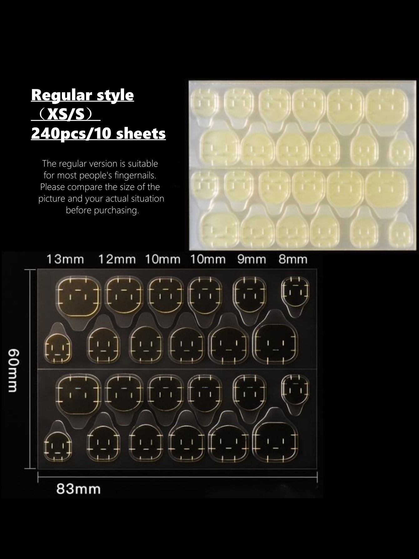 240 Pcs/10 Sheets Double Side Glue Nail Sticker, Nail Glue Stickers ...