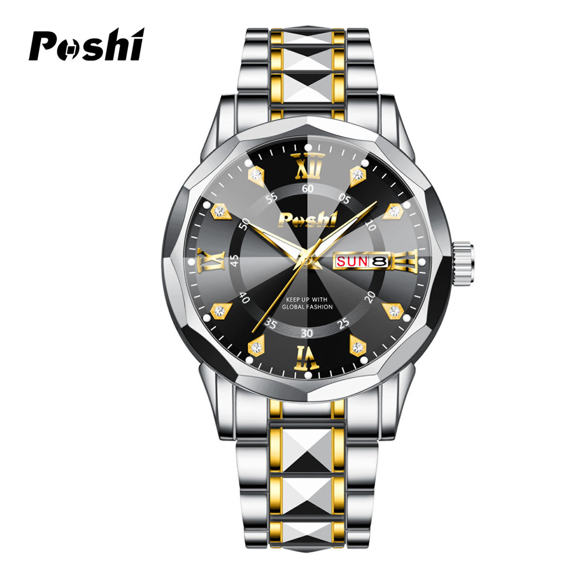 POSHI Men's Watch Date Week Fashion Watch Men Original Waterproof Non ...