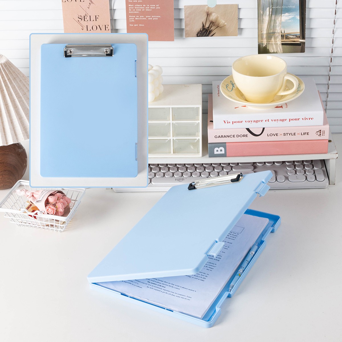 Multi functional A4 folder clamp storage box, writing pad, large ...