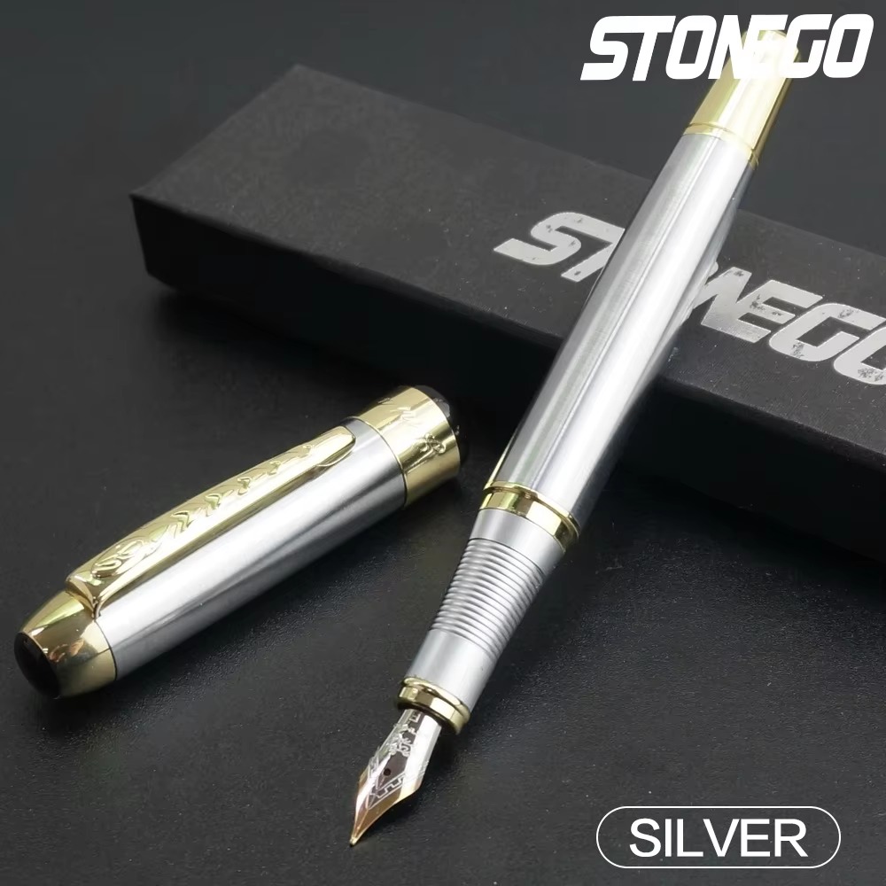 STONEGO 0.38mm Extra Fine Nib Fountain Pen, Black Metal Calligraphy ...