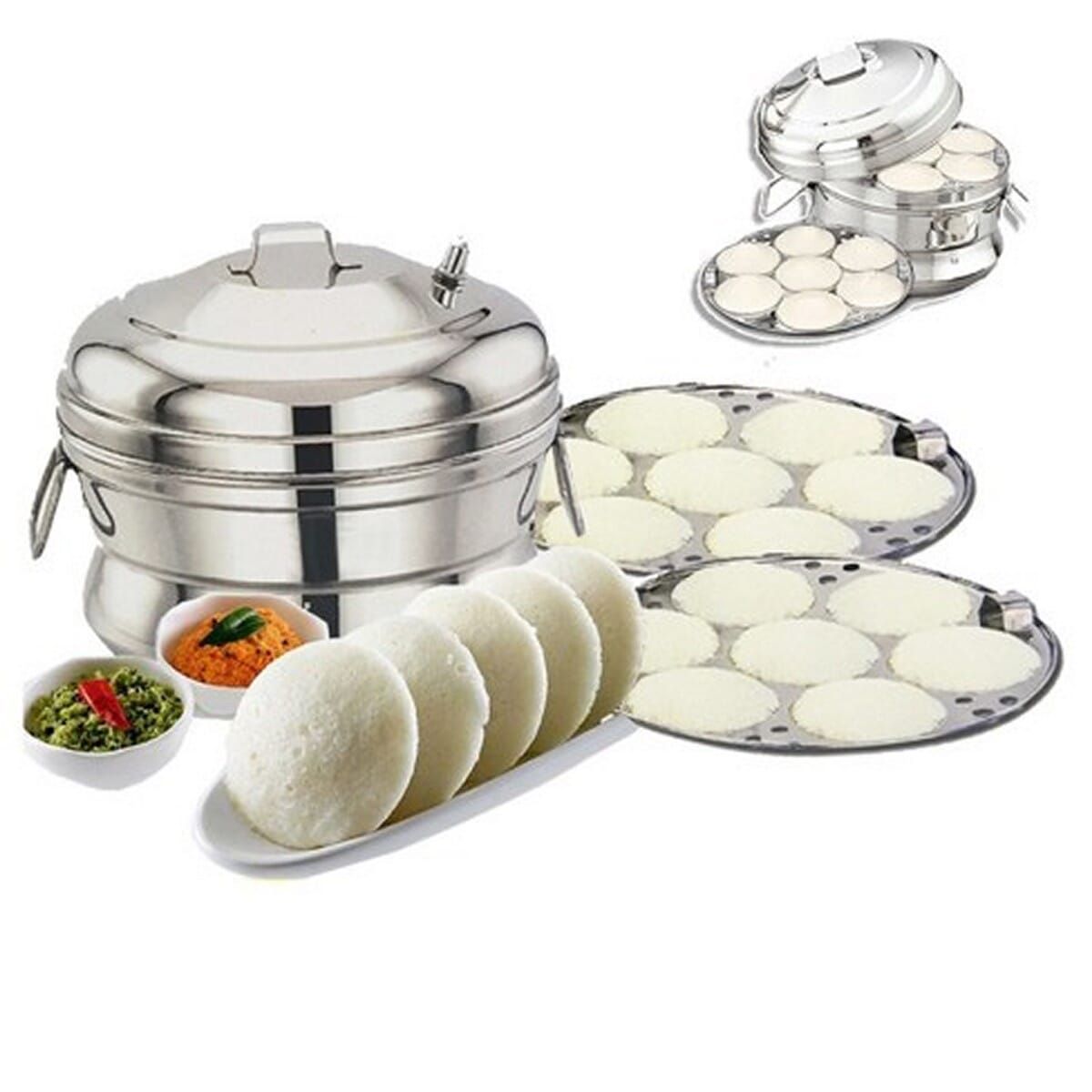 Stainless Steel Idly Maker Idli Panai with 4 Idly Plates (21 Idlies ...