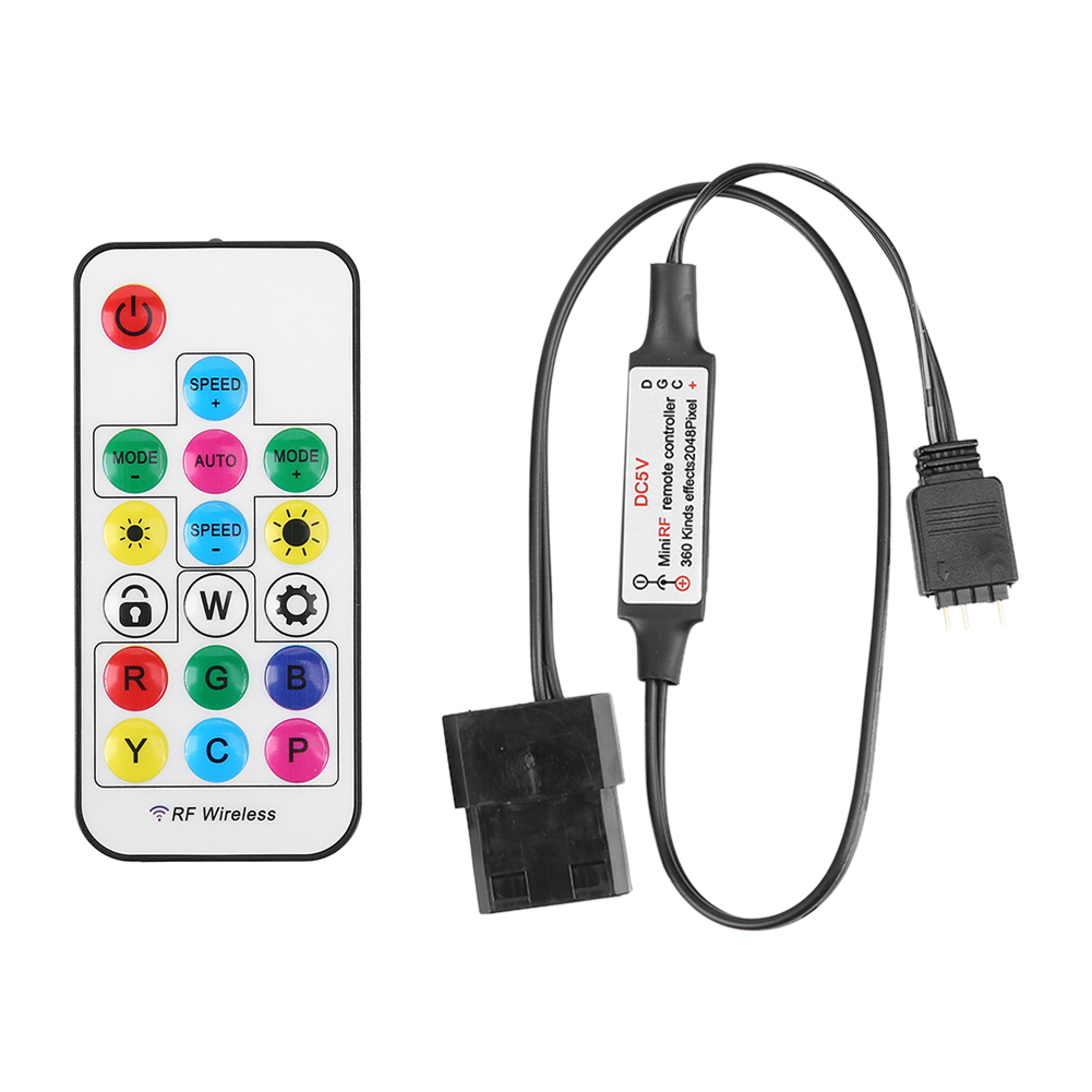 5V 3Pin SATA RGB Controller LED Light Strip 17Keys Wireless Remote ...