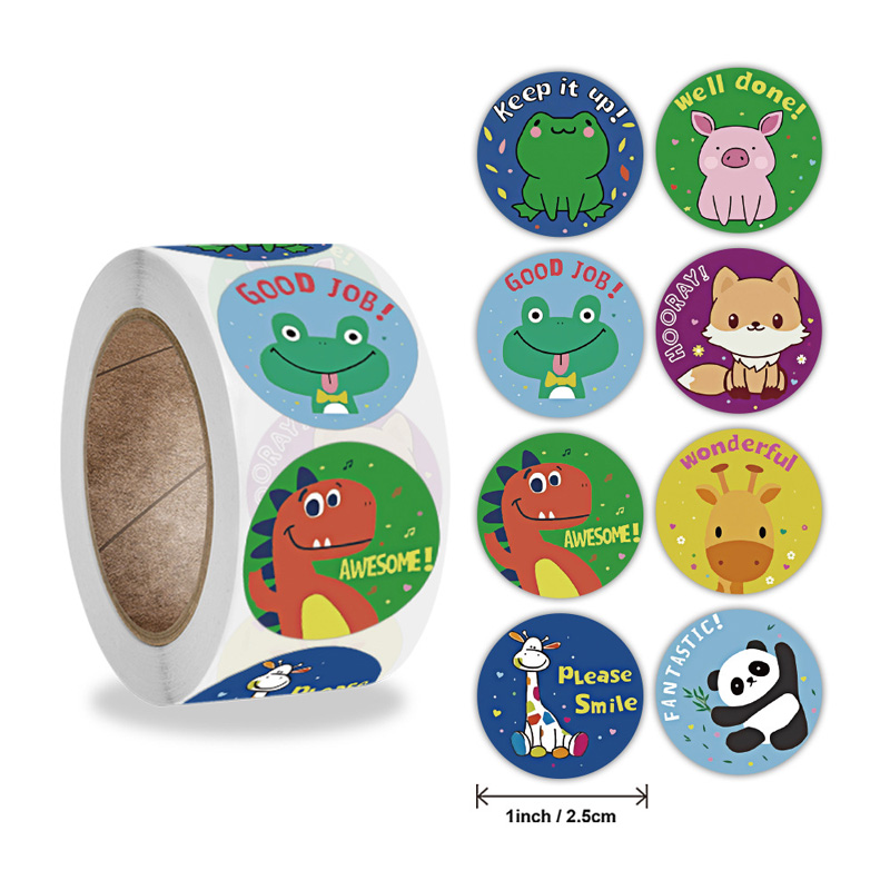 500Pcs/Roll Children's Cute Animal Scroll Reward Stickers for School ...