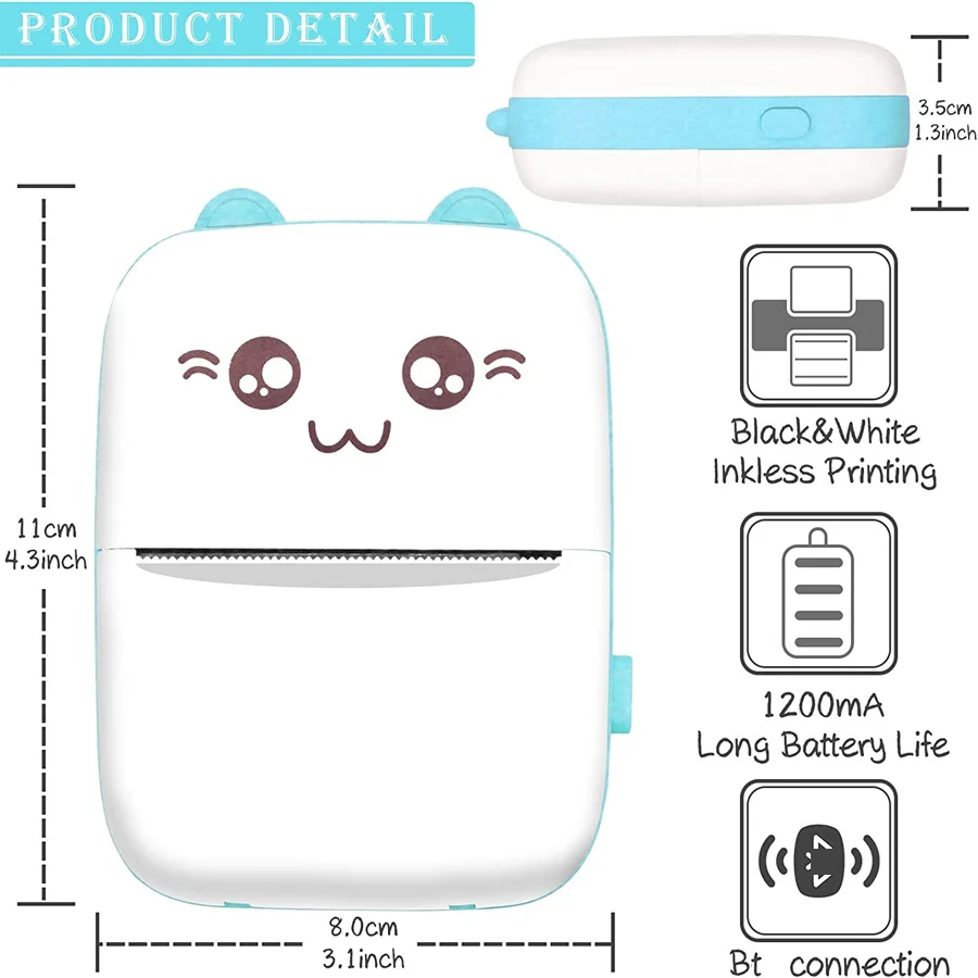 Mini Pocket Printer, Wireless BT Connection Thermal Printer For Photos ...