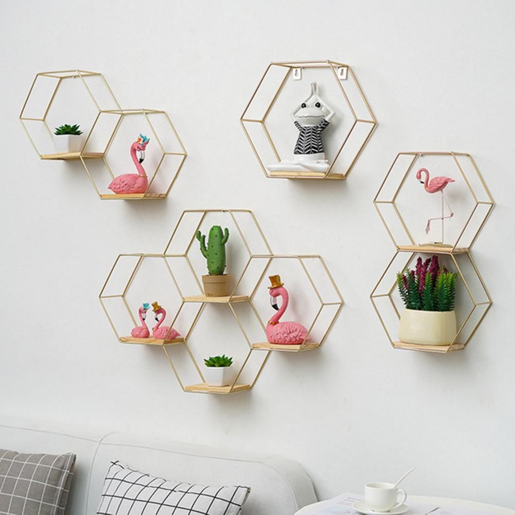 Creative Nordic Hexagonal Storage Rack Wall-mounted Holder Shelves ...