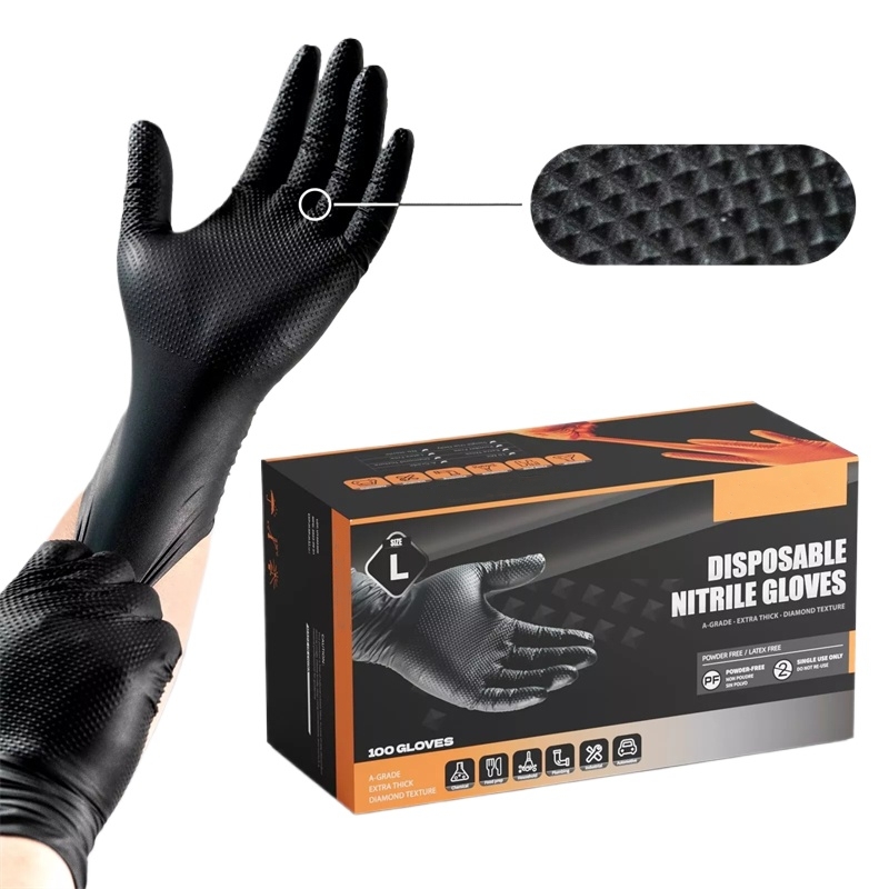 Industrial Black Nitrile Gloves 8mil Heavy Duty Disposable Gloves with ...