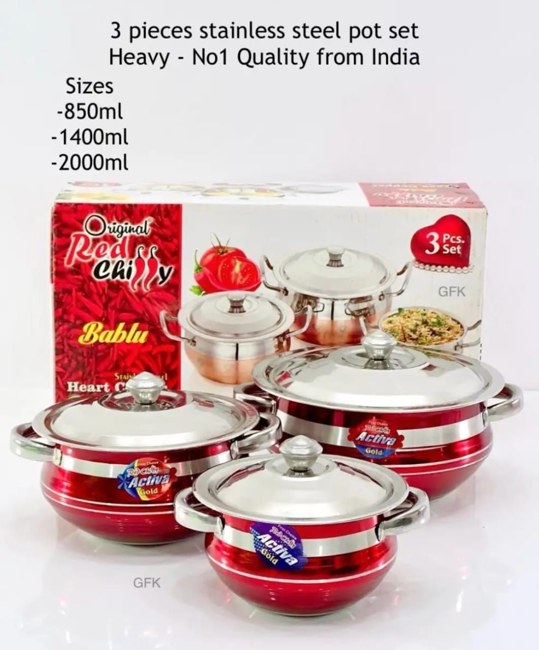 Stainless Steel Cookware Set 3 Pcs Cooking Pots with Lid Multipurpose ...