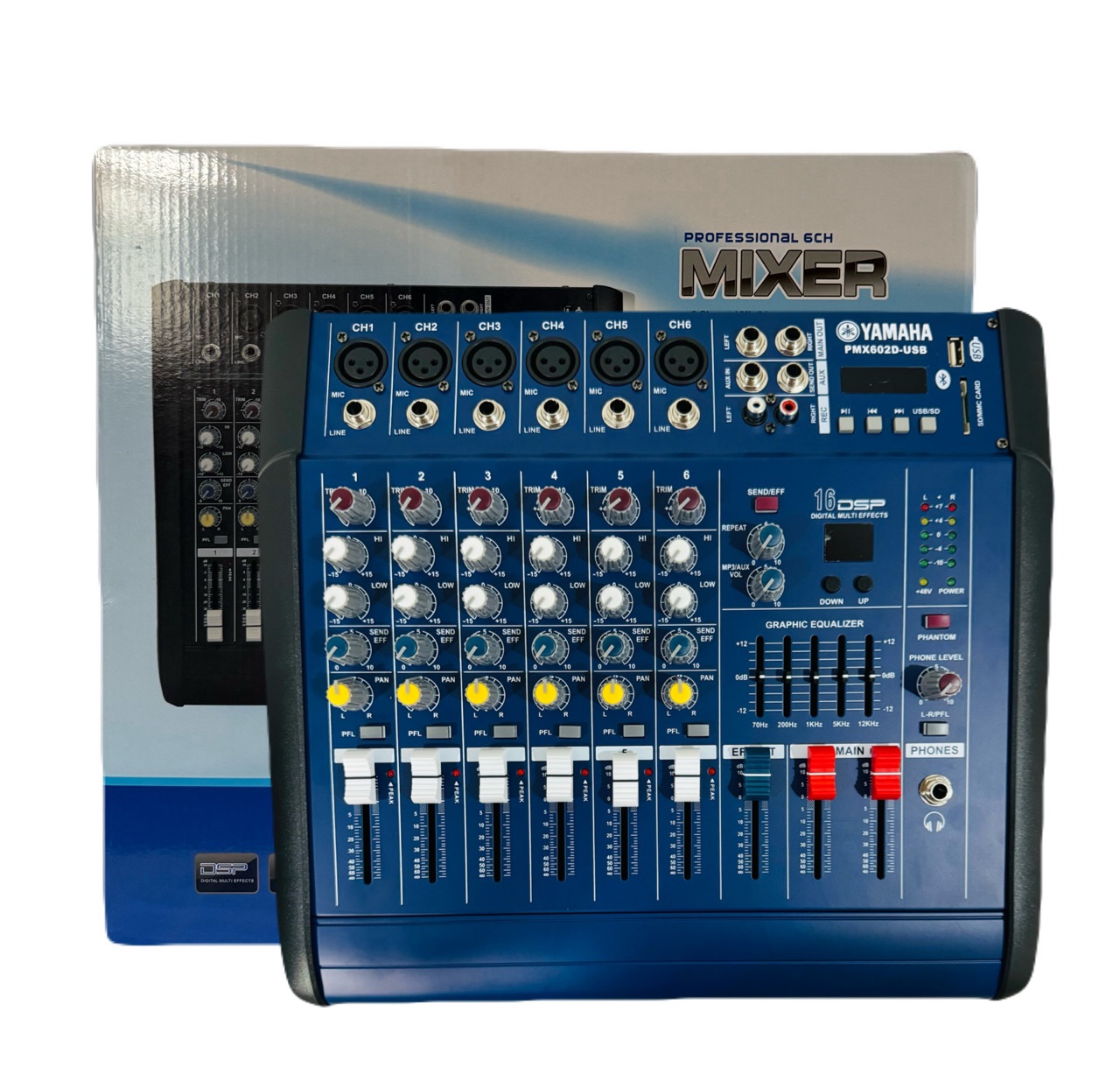 6 Channel PMX602D Yamaha Powered Mixer 350W*350W BT USB MIC AUX DSP ...