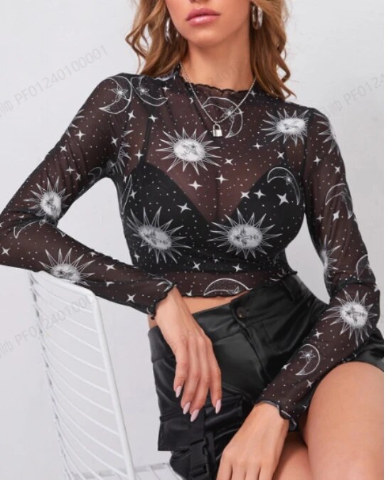Sun And Moon Sheer Mesh Crop Top Darazlk