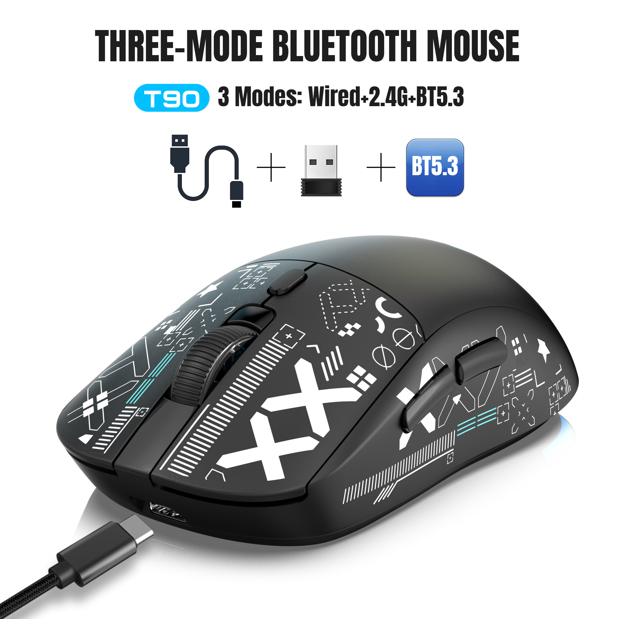 Popular HXSJ T90 2.4G 3-mode silent buttons ergonomic Colorful RGB ...
