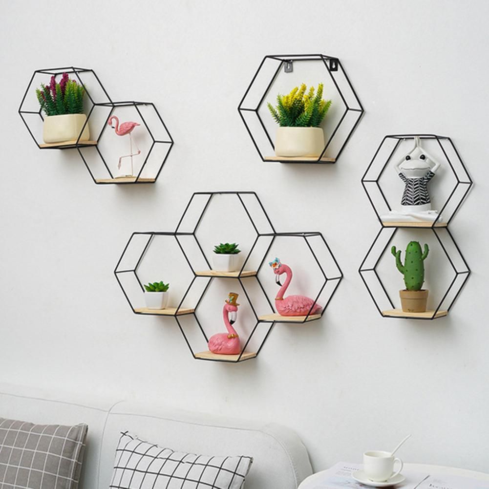 Creative Nordic Hexagonal Storage Rack Wall-mounted Holder Shelves ...