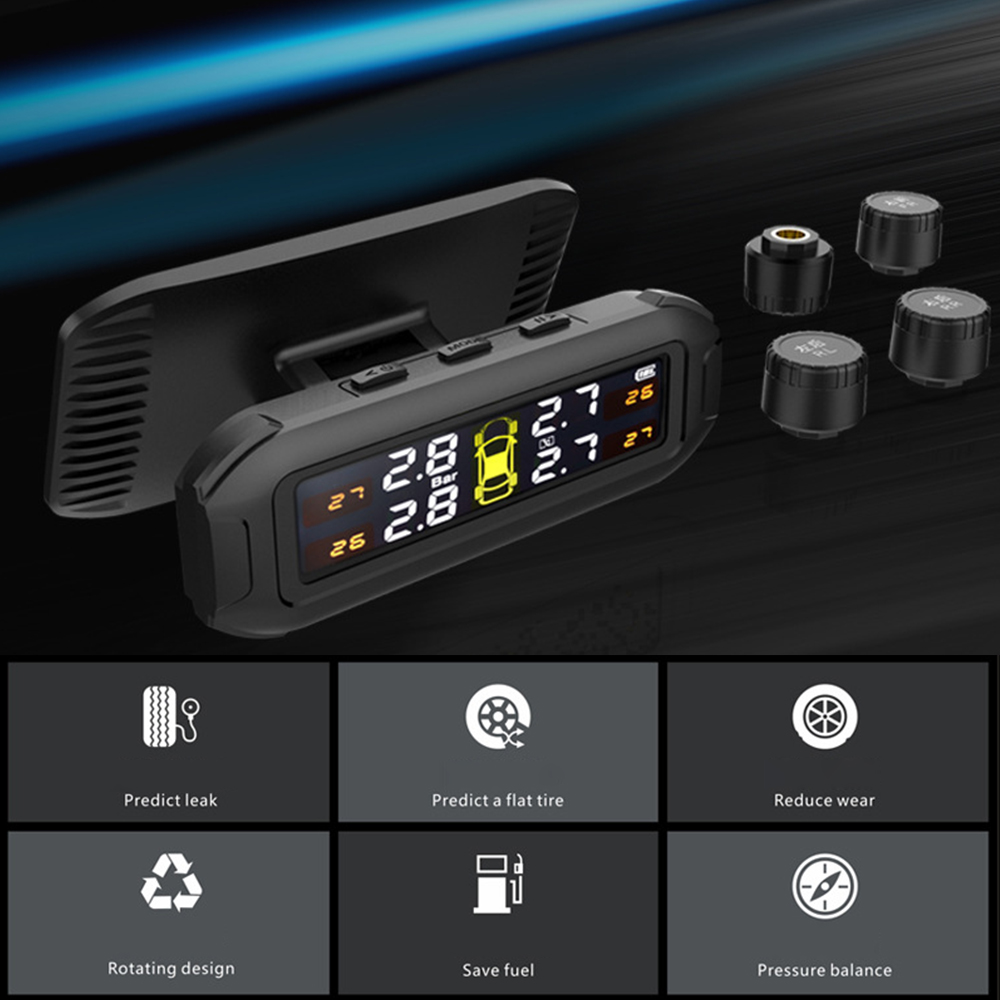 Solar TPMS Tire Pressure Monitoring System Temperature Warning Car Tyre ...