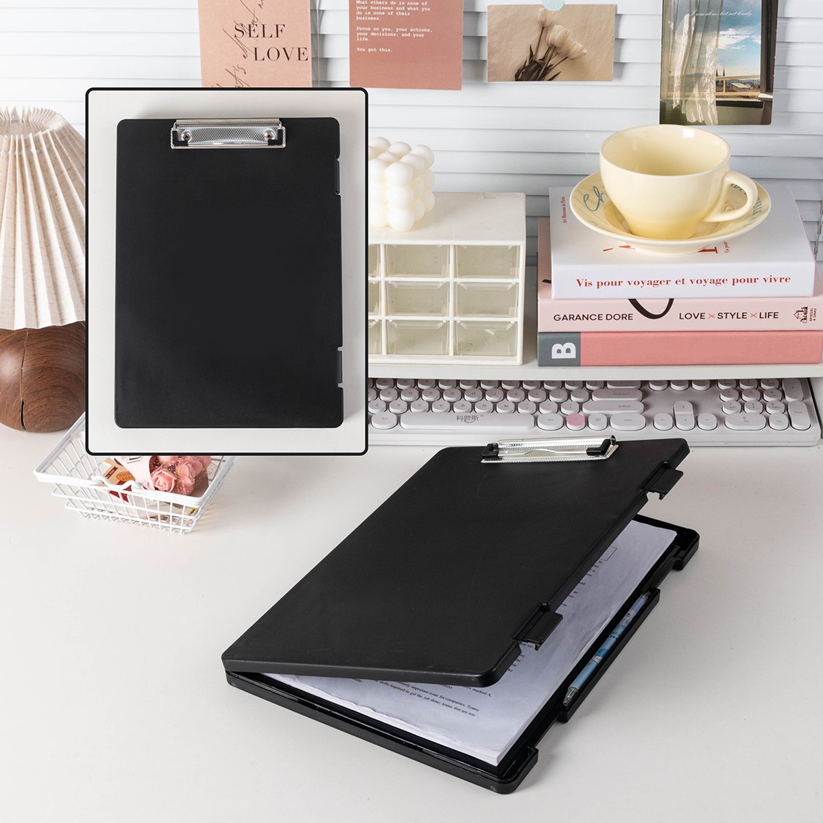 Multi functional A4 folder clamp storage box, writing pad, large ...