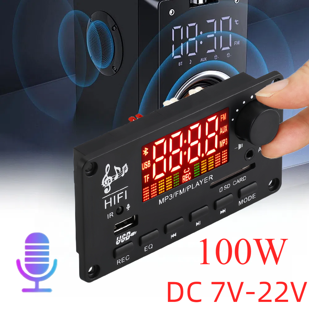 100W Amplifier MP3 WMA Decoder Board Bluetooth 5.0 DIY Car MP3 Player ...