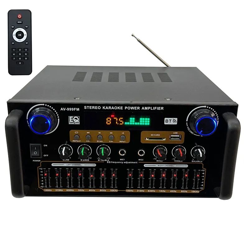 AV-999FM Bluetooth Stereo Amplifier 12V/220V 4CH With Mixer Equalizer ...