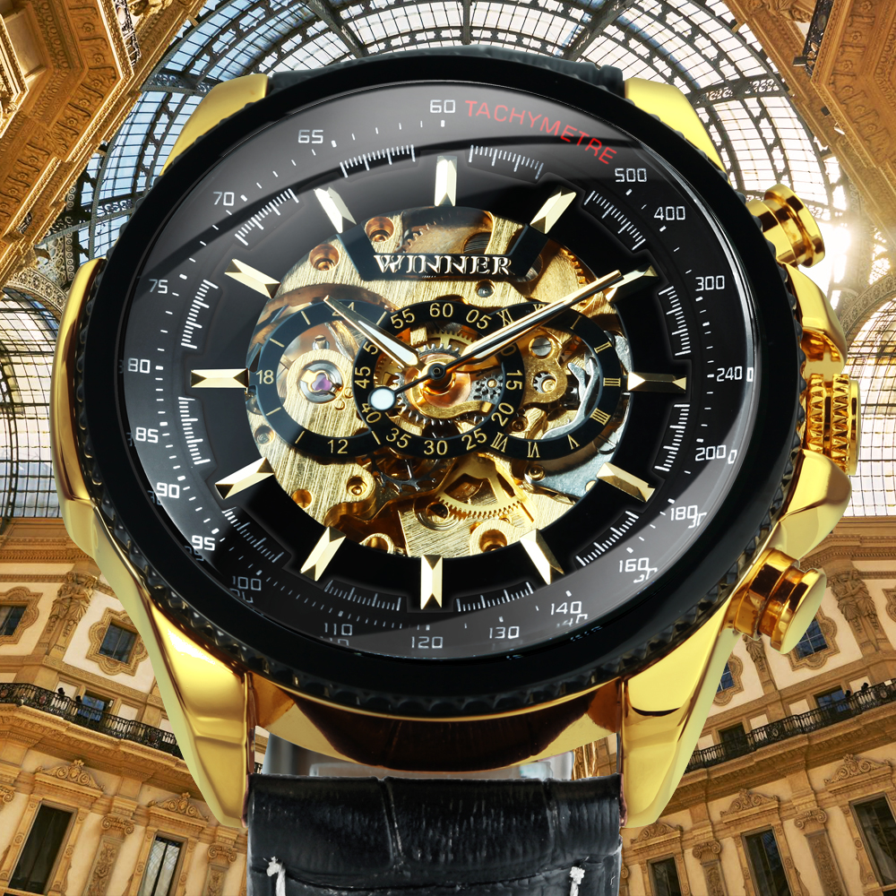 WINNER Military Skeleton Automatic Watch for Men Luminous Pointers ...