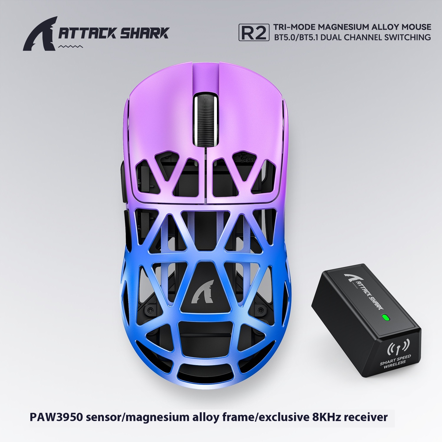 Attack Shark R2 Magnesium Alloy Wireless Mouse PAW3950 Lightweight ...