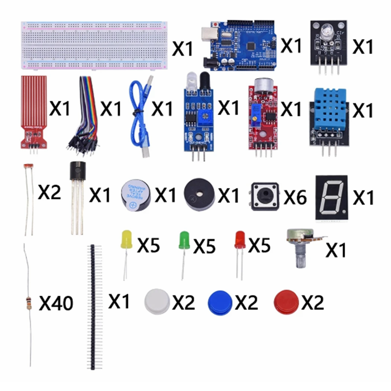 Starter Kit for Arduino Uno R3 Breadboard Basic simple learning kit, sound/water level/humidity ...