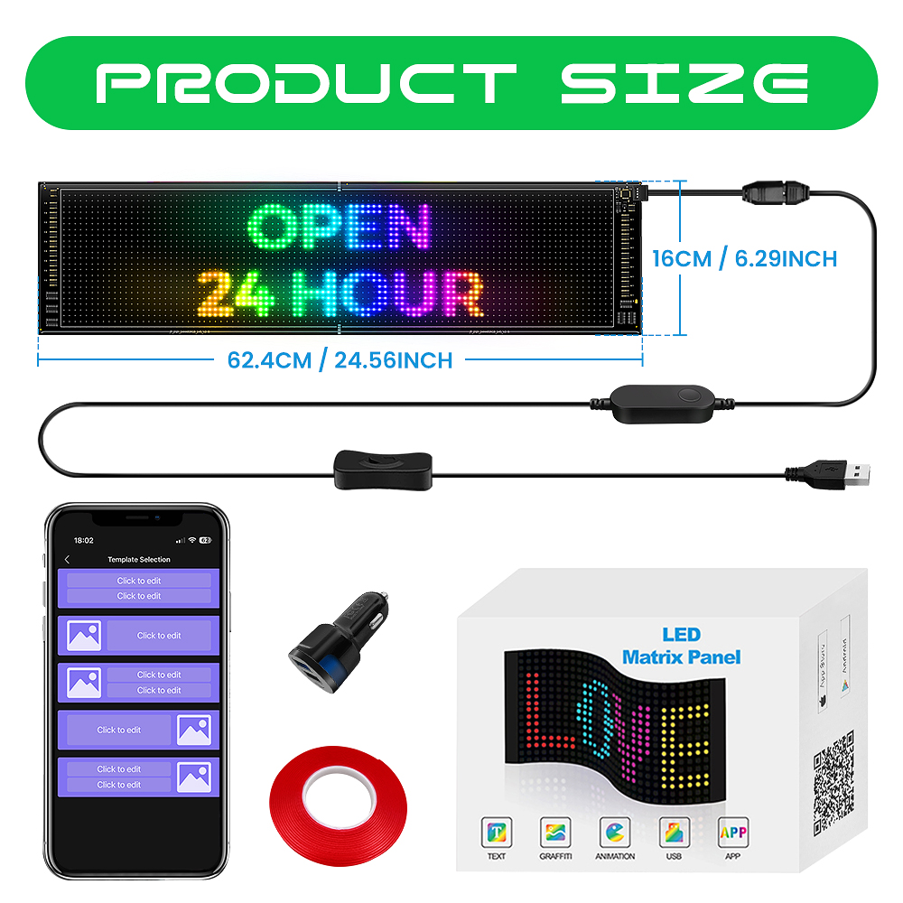 Full Color Double Row Scrolling LED Light Sign, Flexible 5V/2A APP ...