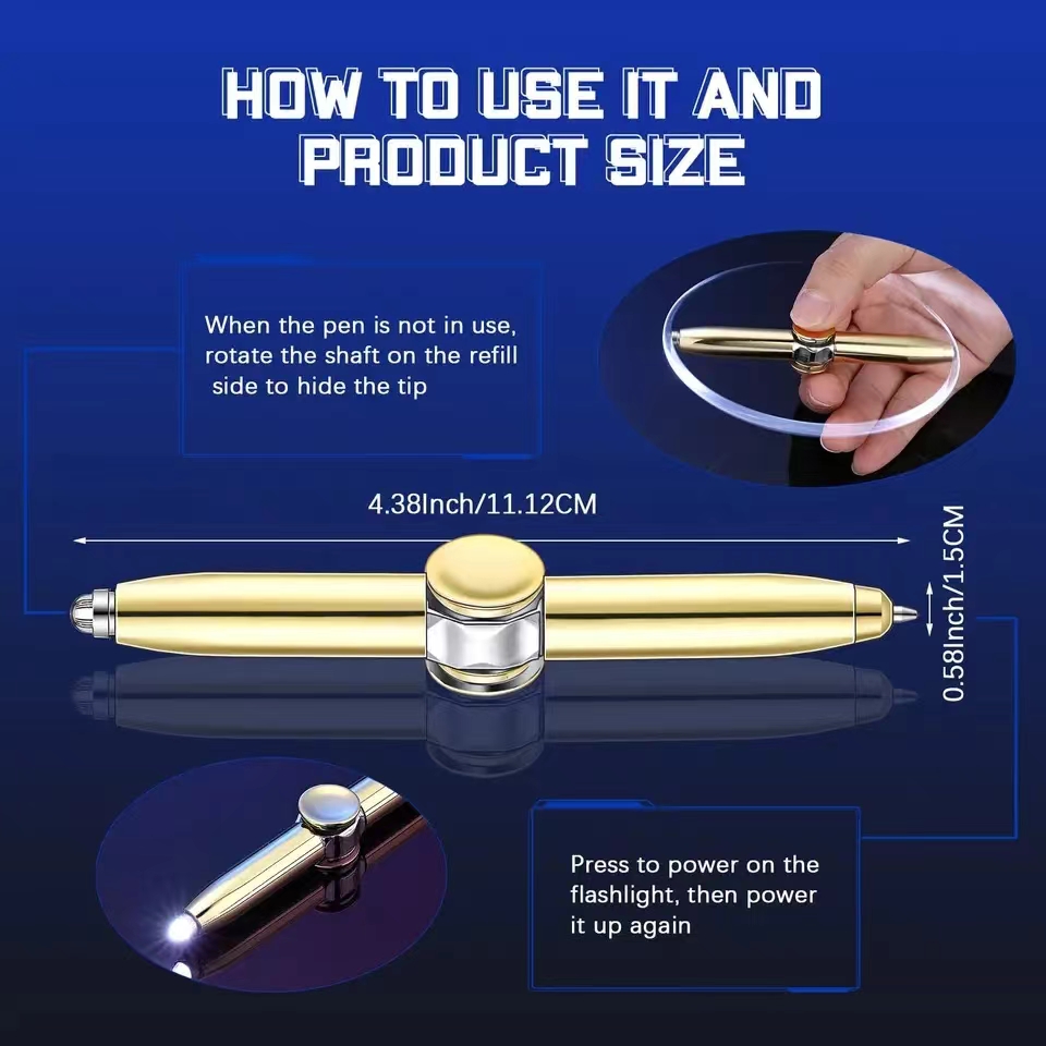 Led Fingertip Spinning Pen Fidget Anxiety Decompression Gyro Metal ...