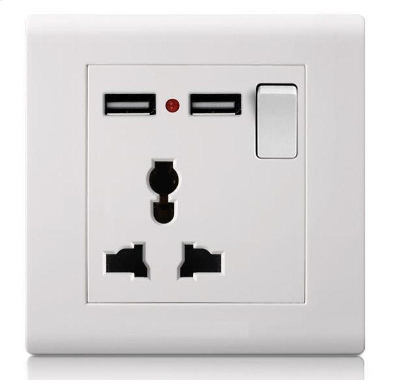 Wall Socket 3 Pin Multi Socket with 13A Dual USB Charging Ports AC 110 ...