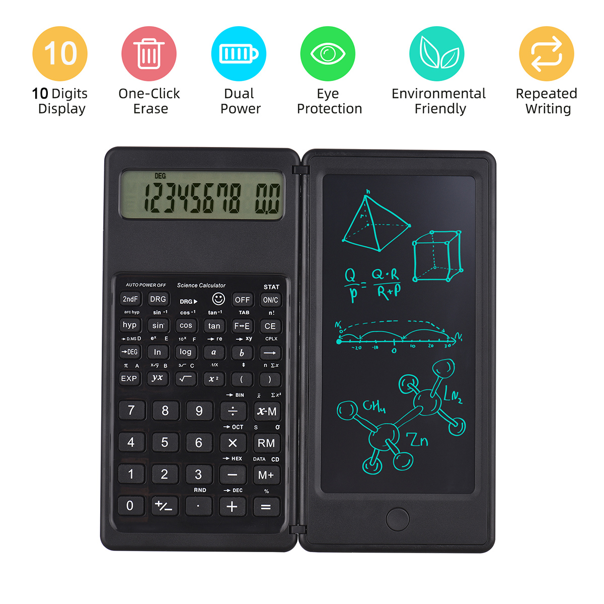 Foldable Scientific Calculator 10-Digit Digital Large Display with an ...