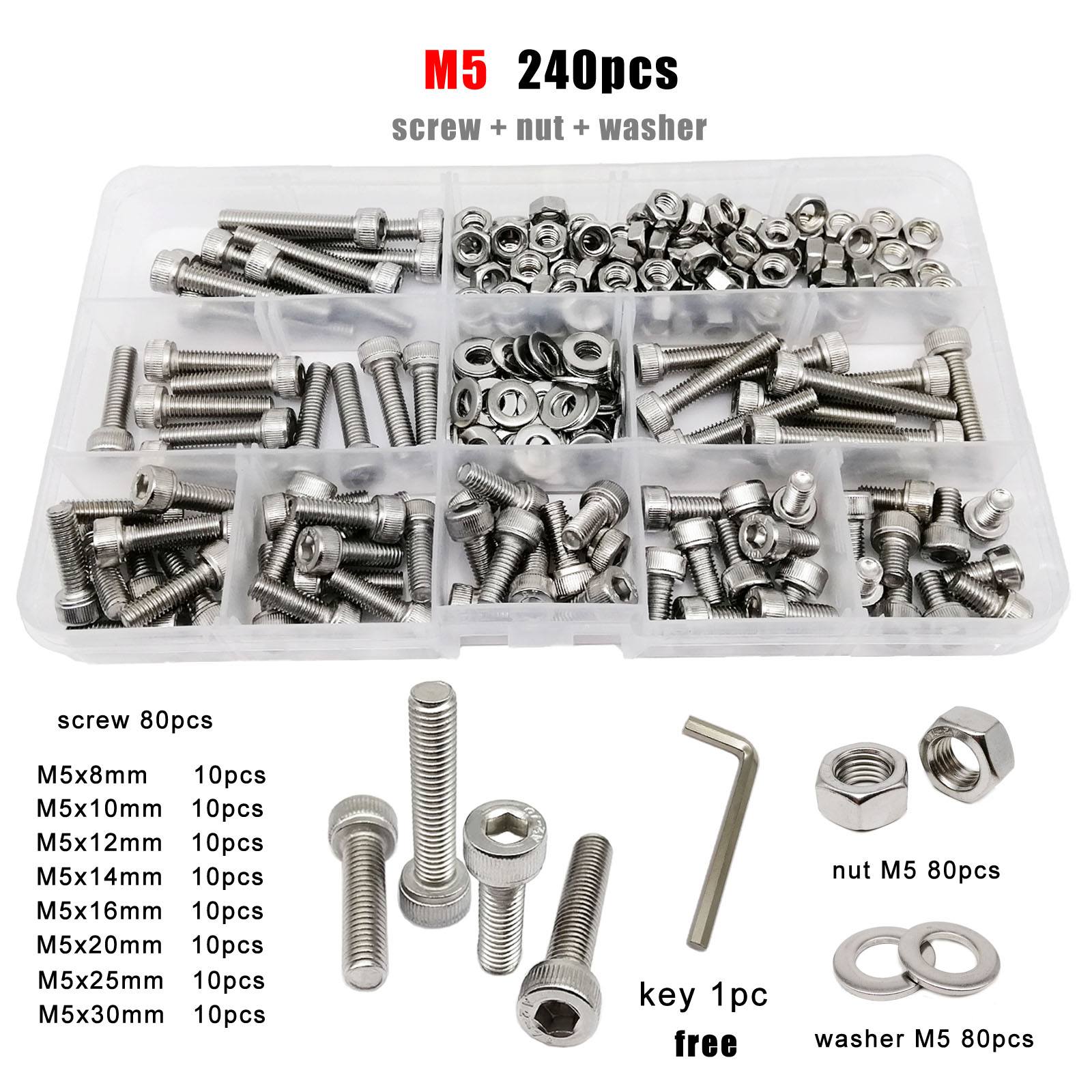 1 Box M1.6 M2 M2.5 M3 M4 M5 M6 M8 DIN912 304 A2 Stainless Steel Hex Hexagon Socket Allen Cap ...