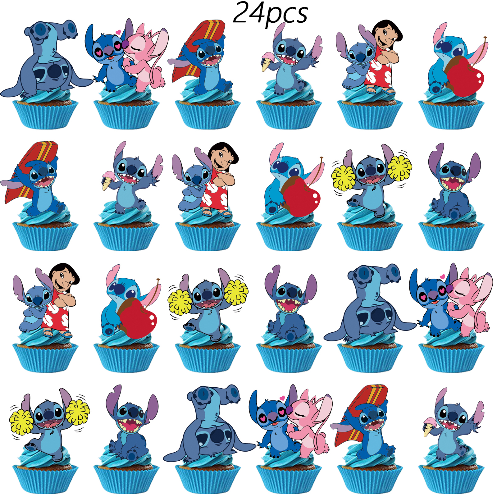25pcs Stitch Cake Topper、Cupcake Toppers, Stitch Birthday Decorations，Stitch Theme Party ...