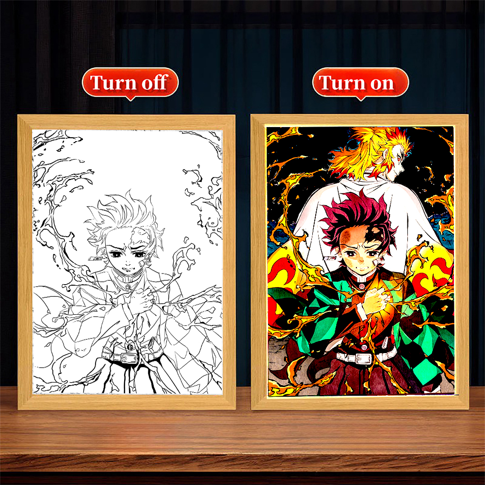 Anime Figure Light Painting Photo Frame Demons Slayer Kimetsu No Yaiba ...