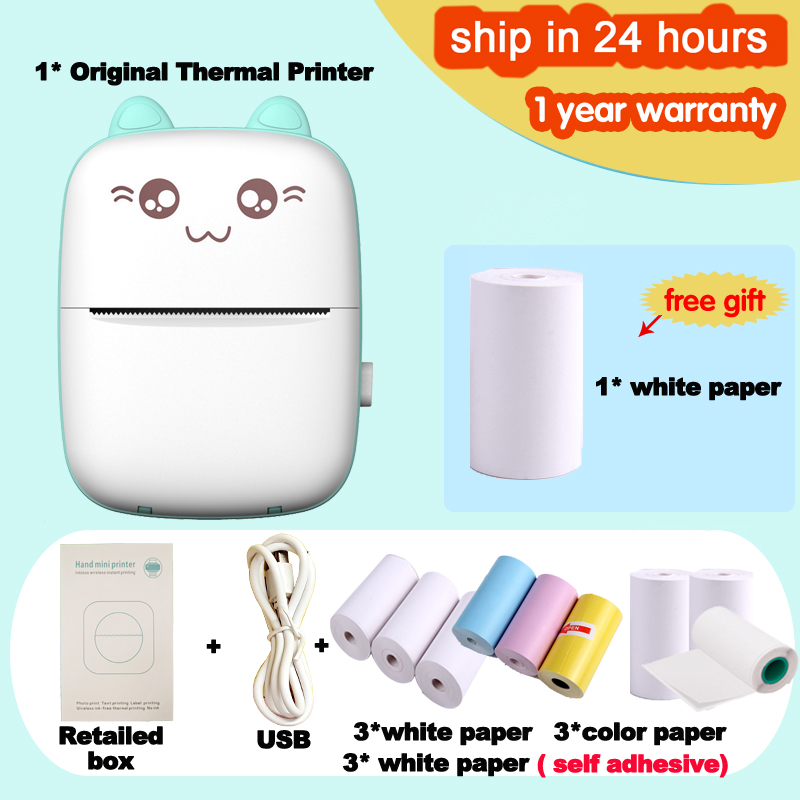 Portable Thermal Printer MINI Wirelessly BT 203dpi Photo Label Memo ...