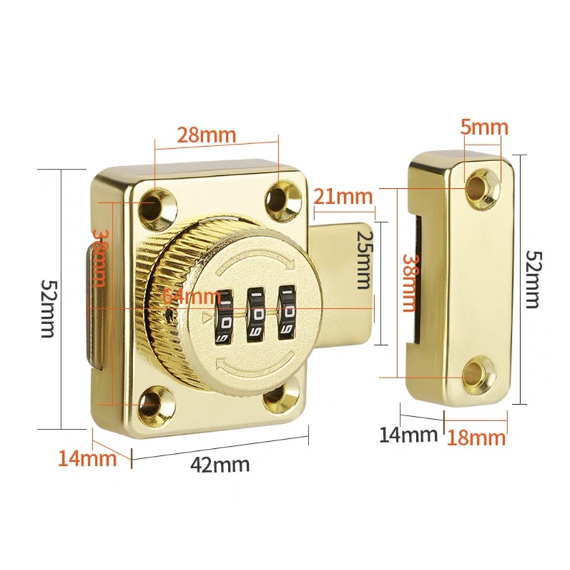3 Digit Combination Home Security Latch Rotate Bolt Latch password lock ...