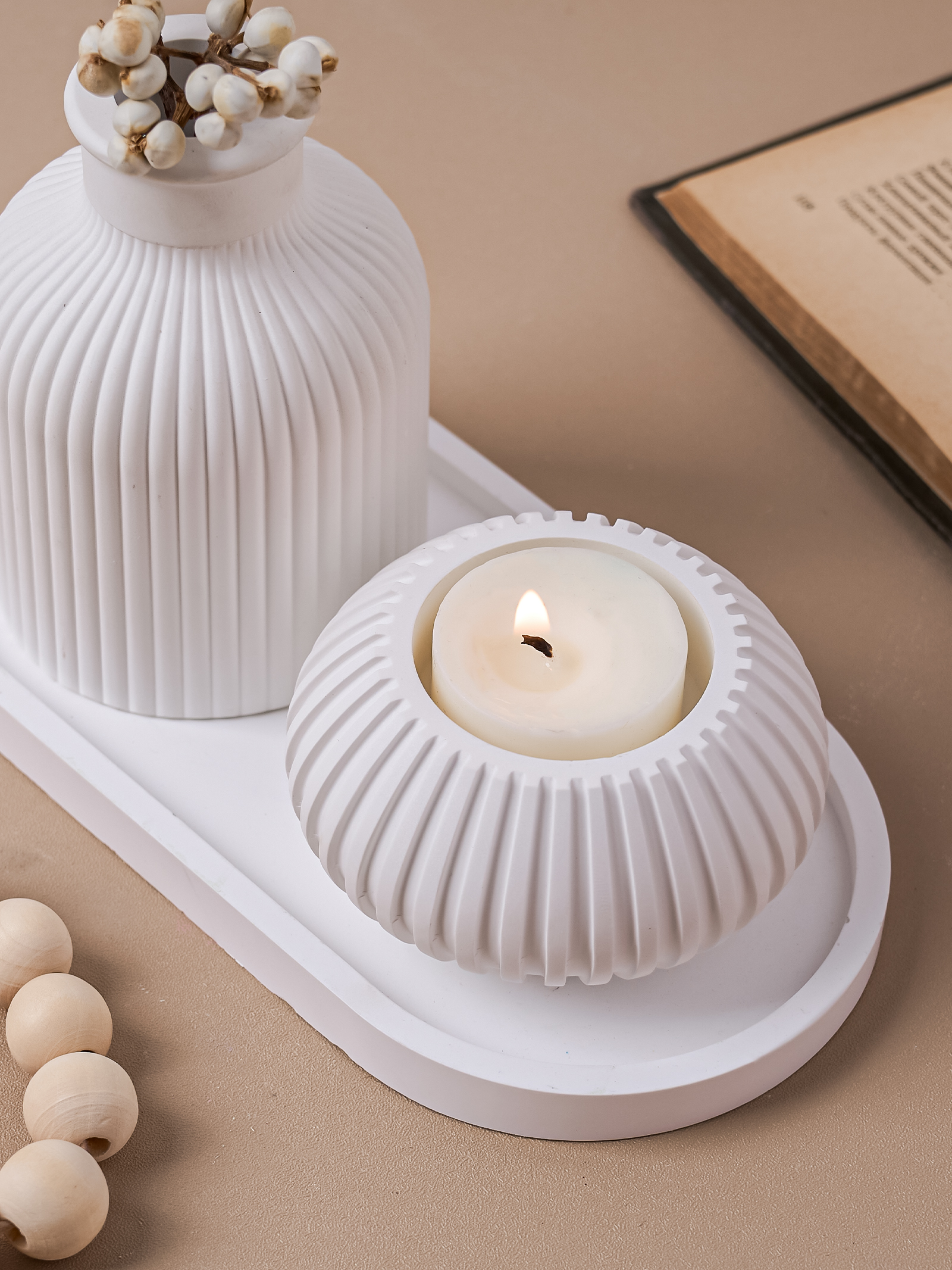 DIY Stripe Round Incense Tray Silicone Mold Simple Candlestick Concrete ...