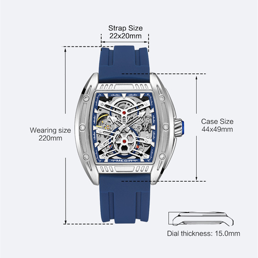 MEGIR Sport Mechanical Movement Wristwatch for Men Luxury Silicone ...