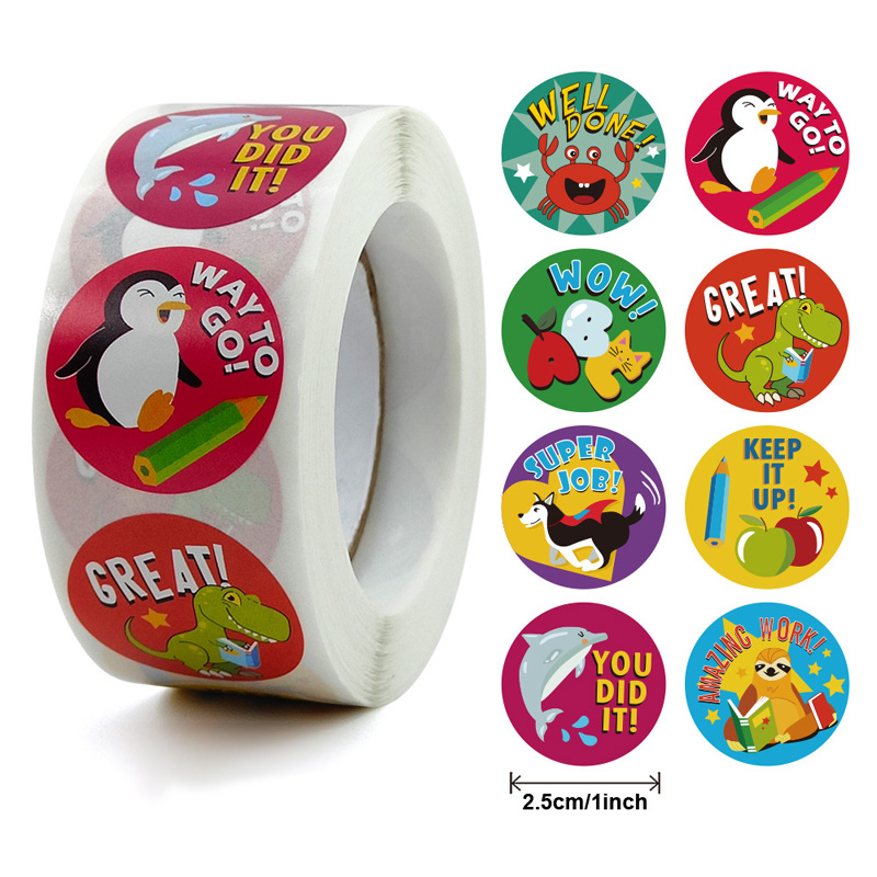 500Pcs/Roll Children's Cute Animal Scroll Reward Stickers for School ...