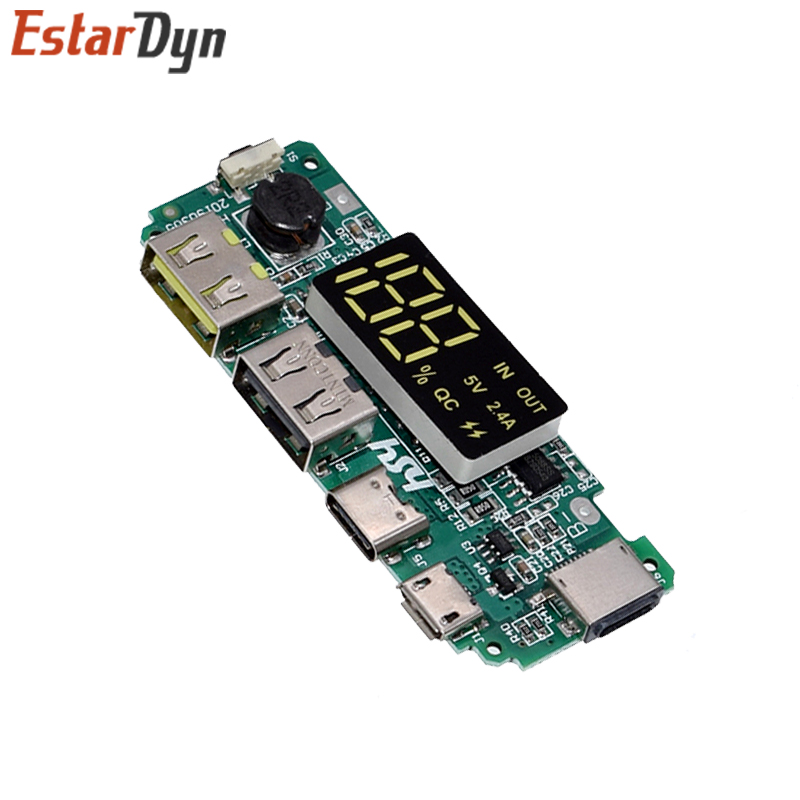 LED Dual USB 5V 2.4A Micro/Type-C USB Mobile Power Bank 18650 Charging Module Lithium Battery ...